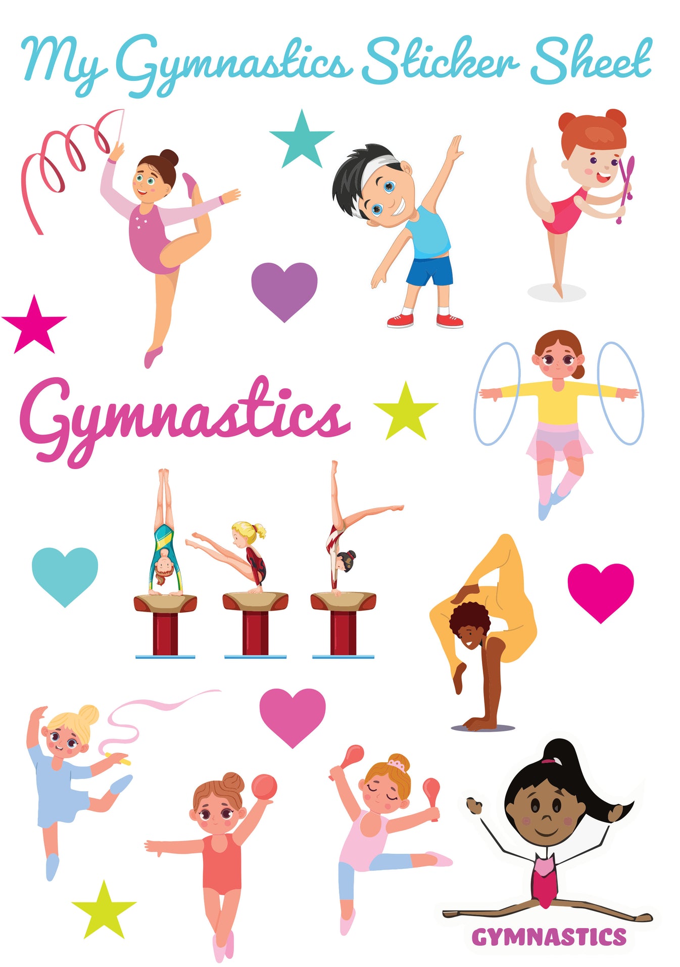 Kids Gymnastics Sticker Sheet – rhinestonedesigns